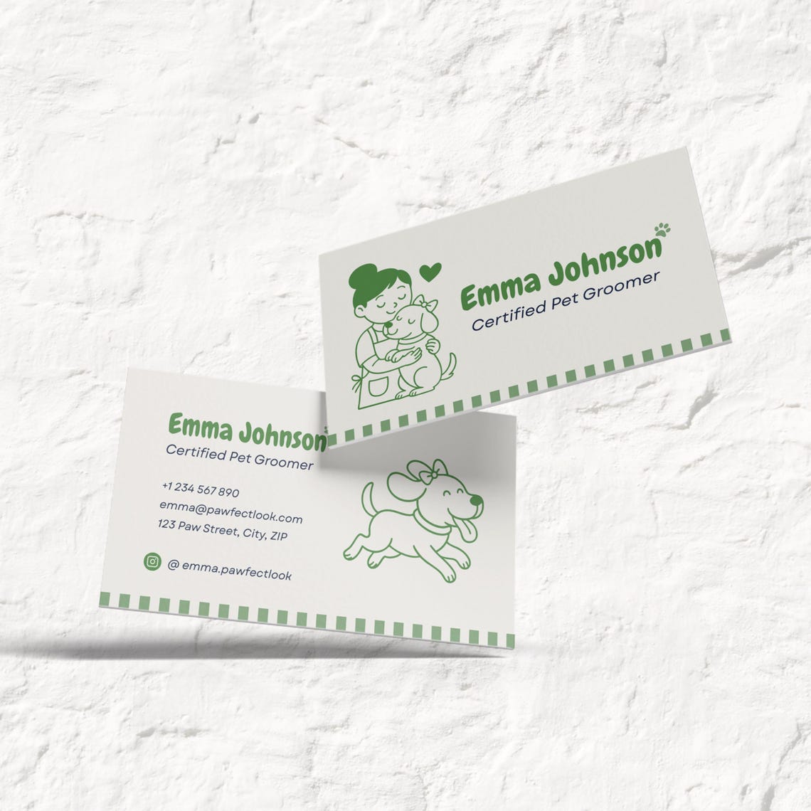 Green Pet Groomer Business Card Canva Template | Editable Dog Grooming ...