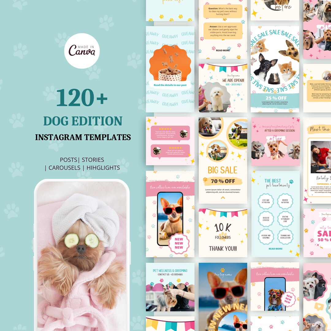 120 Dog Instagram Templates, Dog Instagram, Dog Groomer Instagram Post ...