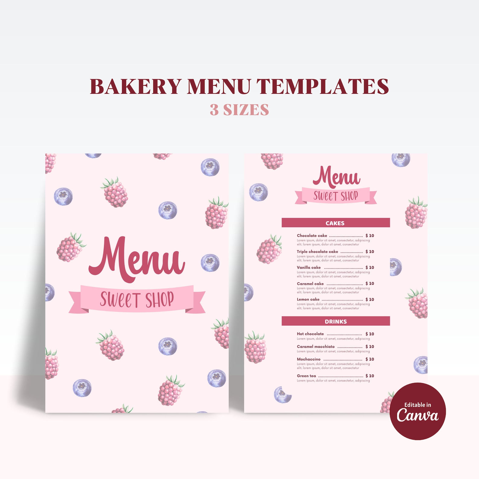 Pink Bakery Menu Template, Editable Cafe Price List (canva) - Etsy