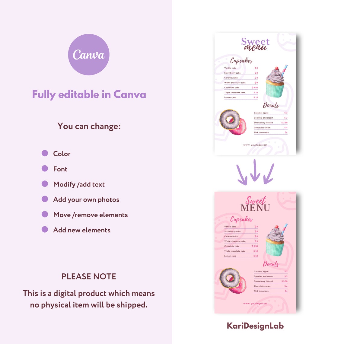 Bakery Menu, Bakery Price List, Cute Bakery Menu, Editable Canva ...