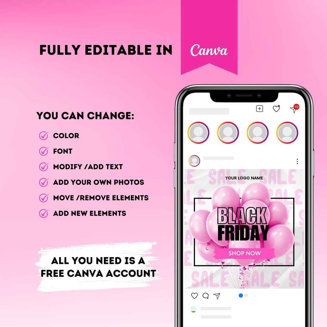 Pink Friday Flyer Templates, Black Friday Social Media Flyers, Black ...