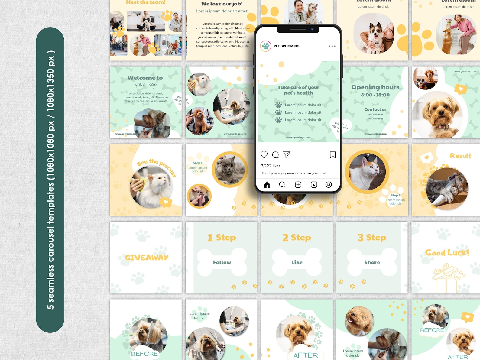 Dog Instagram Templates, Groomer Post and Story, Canva (digital ...