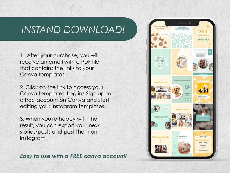 Dog Instagram Templates, Groomer Post and Story, Canva (digital ...