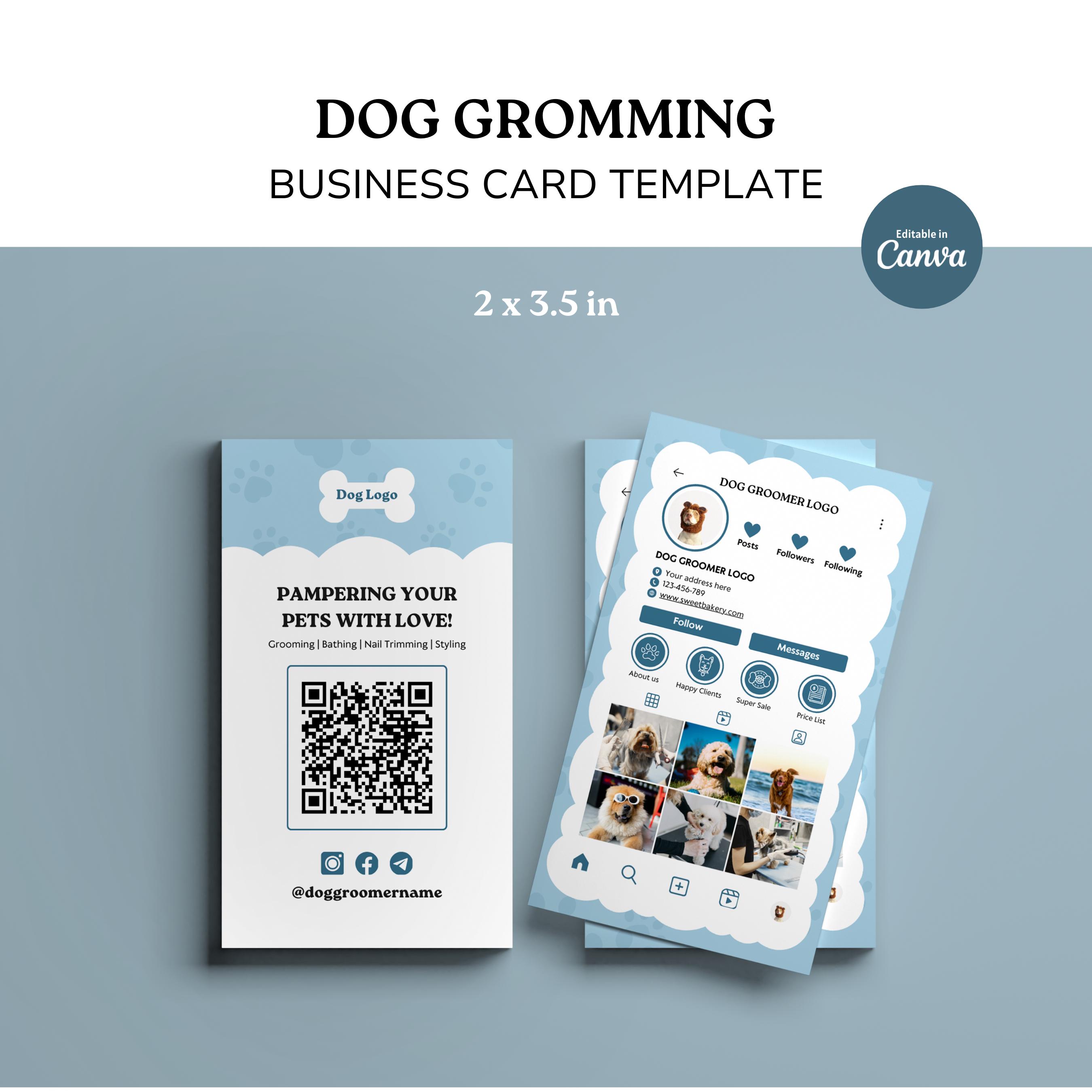 Dog Groomer Business Card Template, Pet Care (2x3.5 In) (canva Editable ...