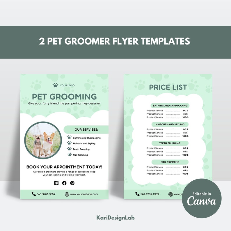 Pet Groomer Flyer Template, Dog Grooming Price List (canva) - Etsy