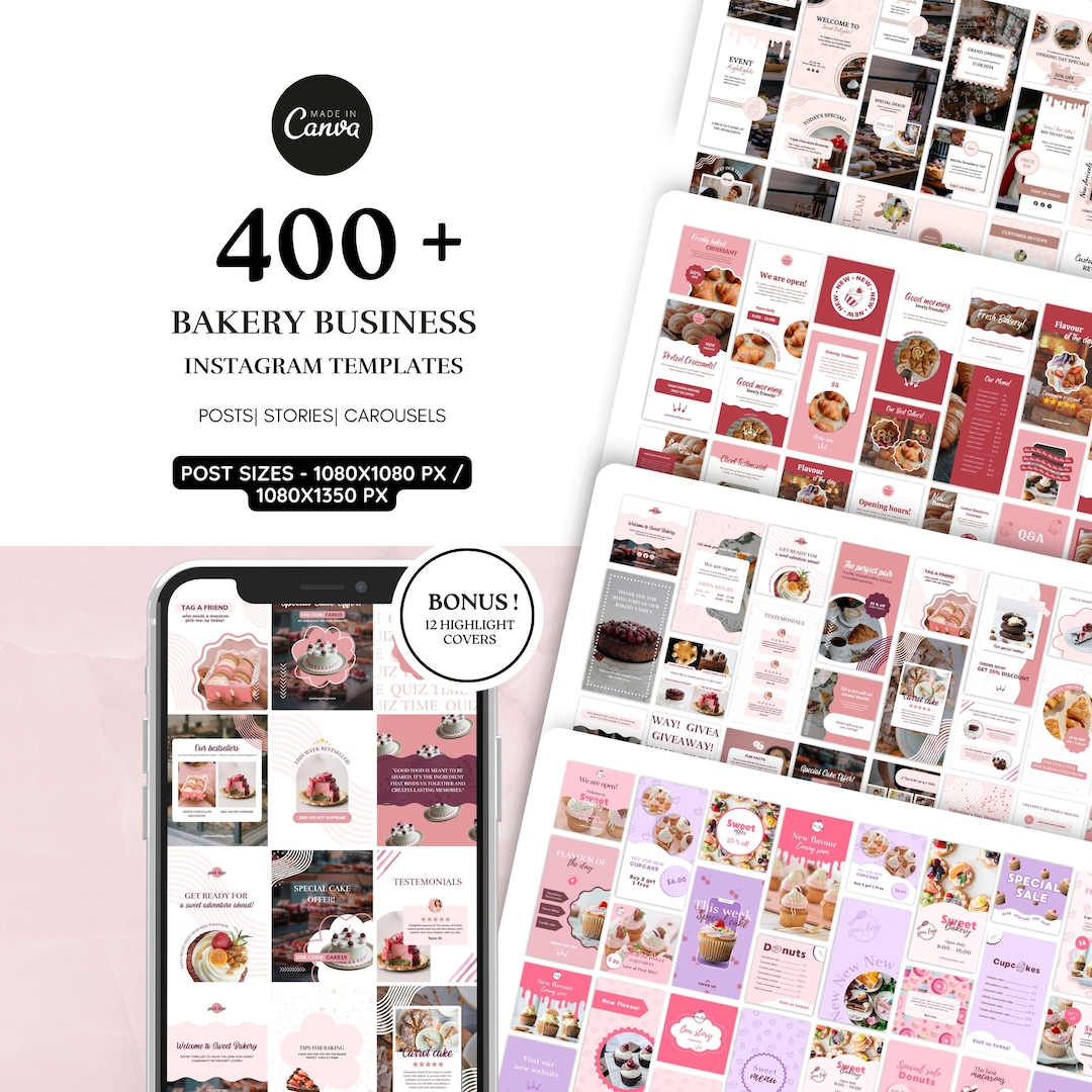 Bakery Instagram Templates, Posts, Stories, Carousels (canva Editable ...