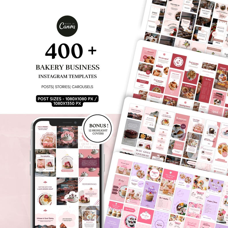 Bakery Instagram Templates, Posts, Stories, Carousels (canva Editable ...