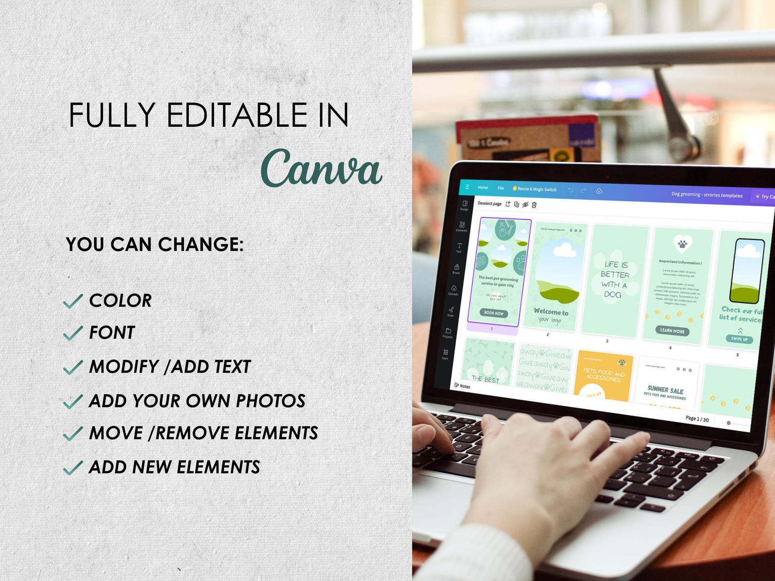 Dog Instagram Templates, Groomer Post and Story, Canva (digital ...