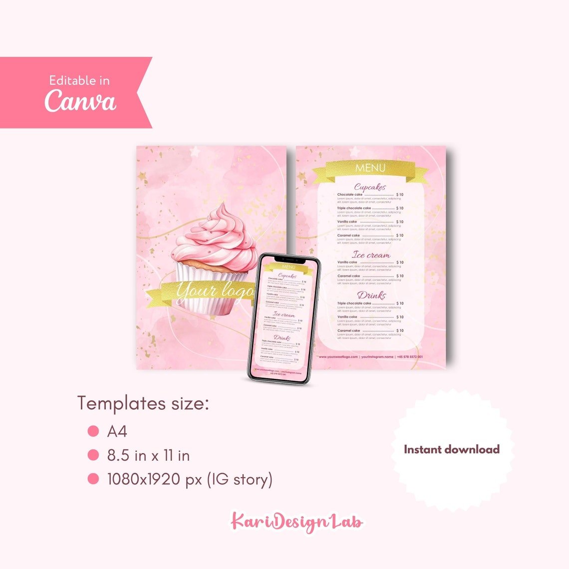 Pink Bakery Menu Template, Editable Dessert Price List (canva) - Etsy
