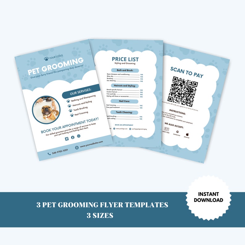 Pet Grooming Flyer Template, Price List, QR Code (canva Editable) - Etsy