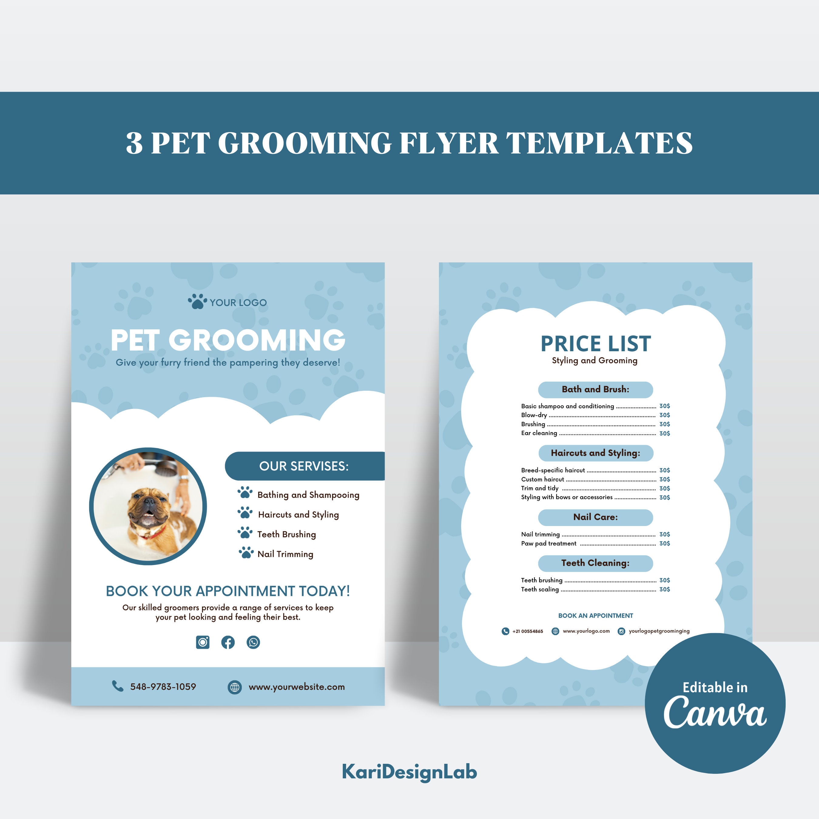 Dog Grooming Flyer Template, Pet Business Flyer Template, Dog Grooming ...