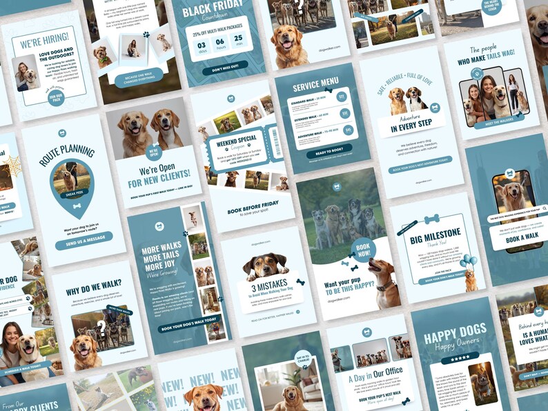 Dog Walker Social Media Templates | 350 Canva Templates | Posts ...