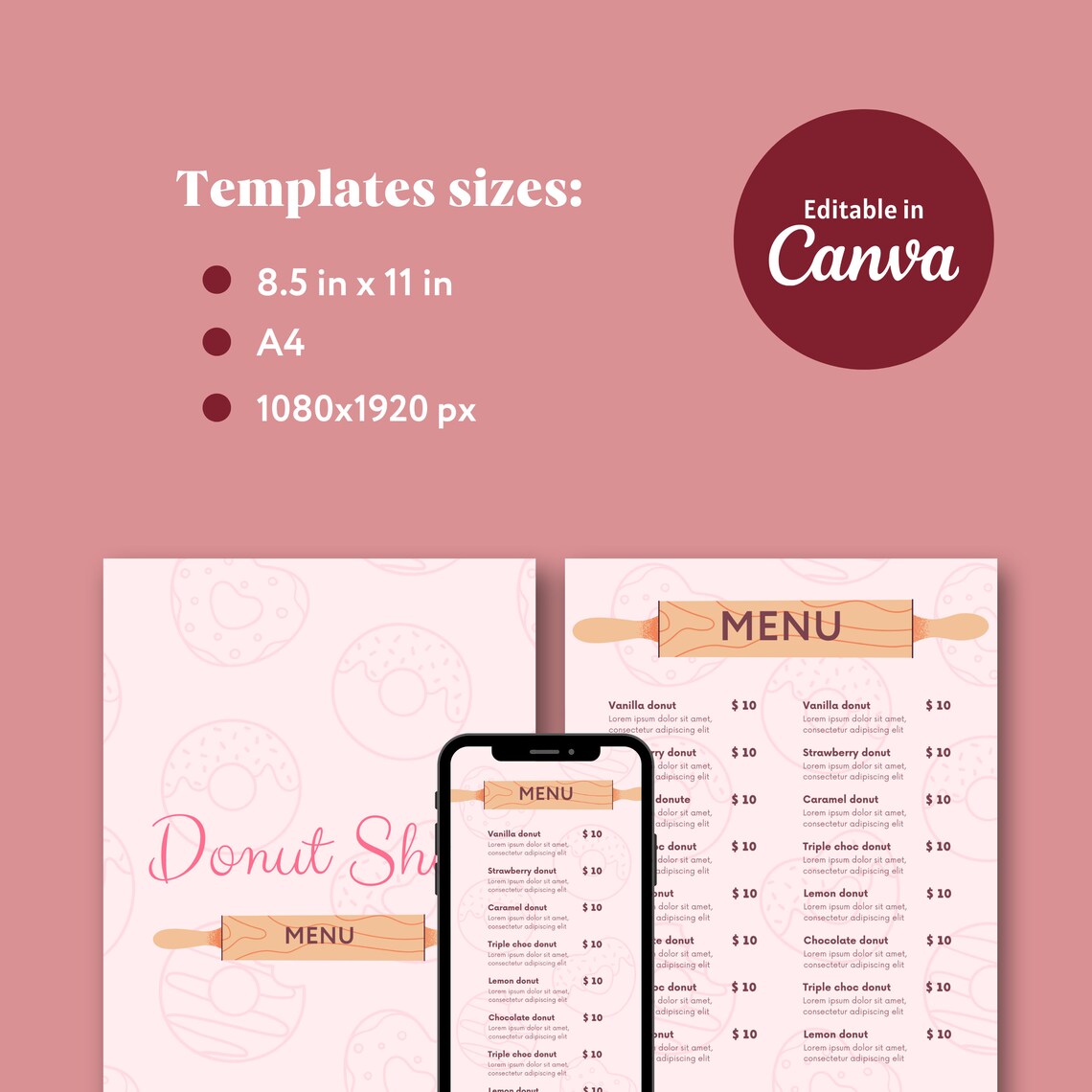 Donut Menu Templates, Bakery Template, Bakery Business, Donut Price ...
