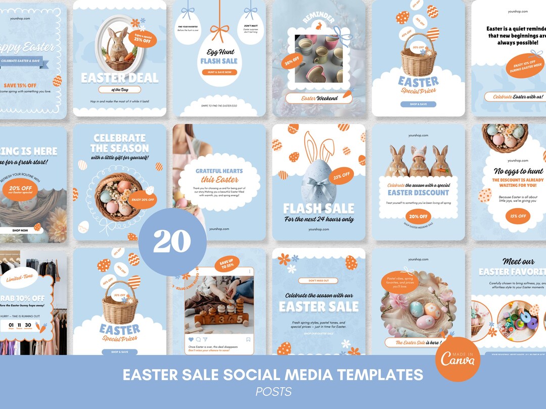 Easter Social Media Templates | Canva Graphics (20 Posts) - Etsy