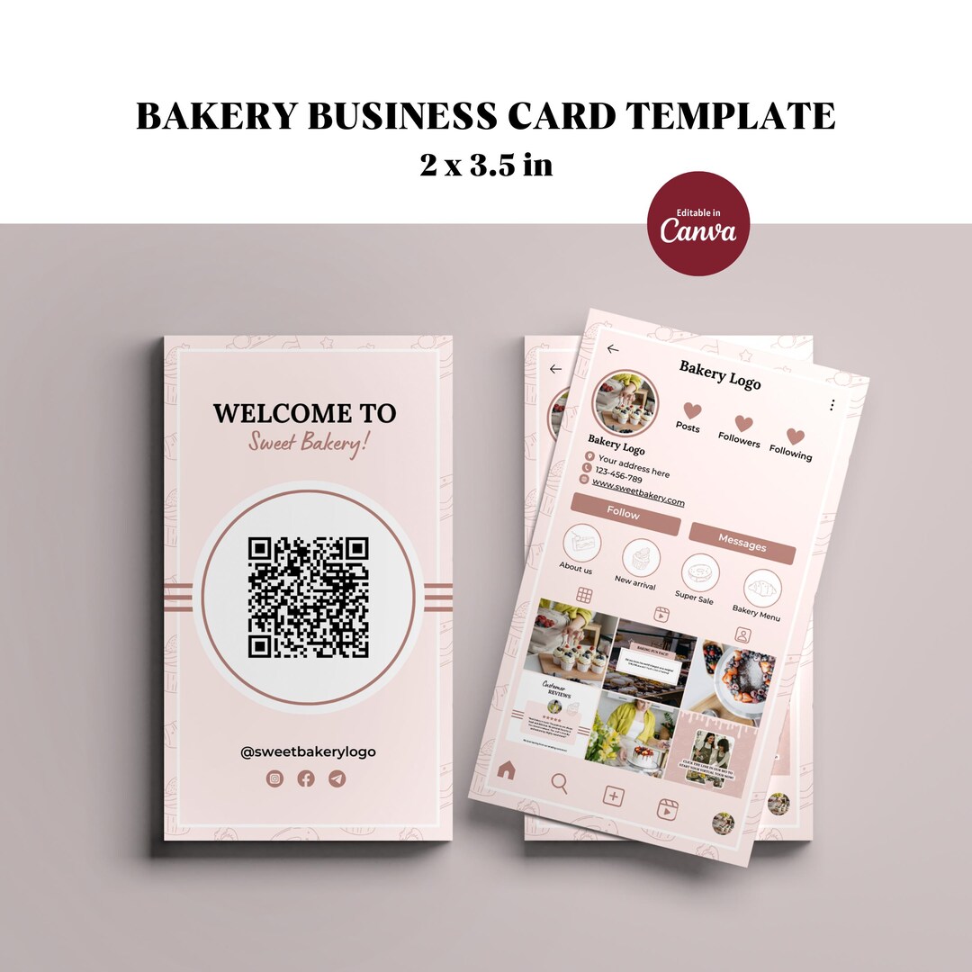 Bakery Business Card Template, QR Code, Instagram (canva Editable) - Etsy
