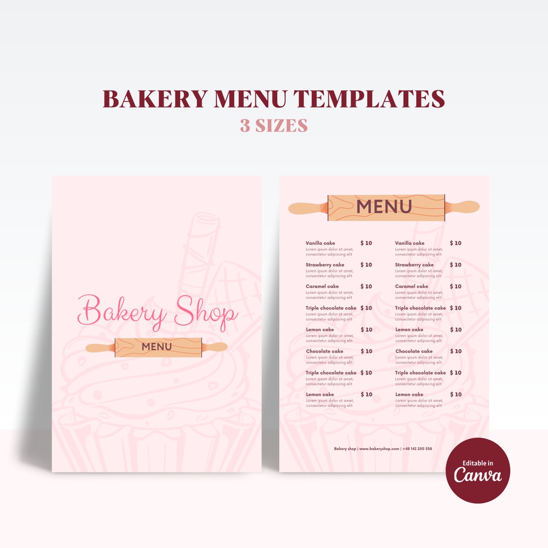 Editable Pink Bakery Menu Template, Cake Price List (canva) - Etsy
