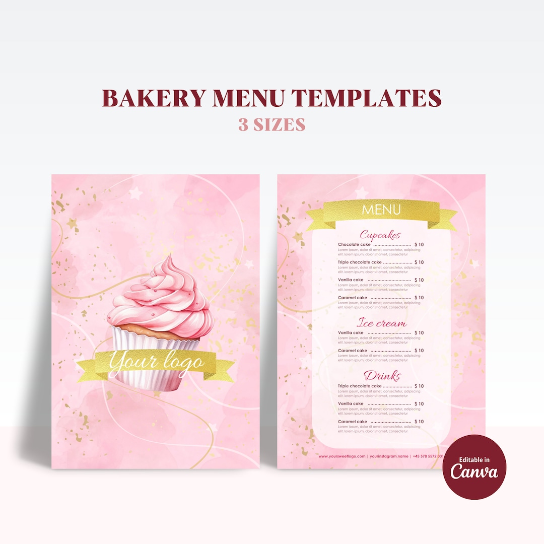 Bakery Menu, Bakery Price List, Cake Price List, Cafe Menu, Editable ...