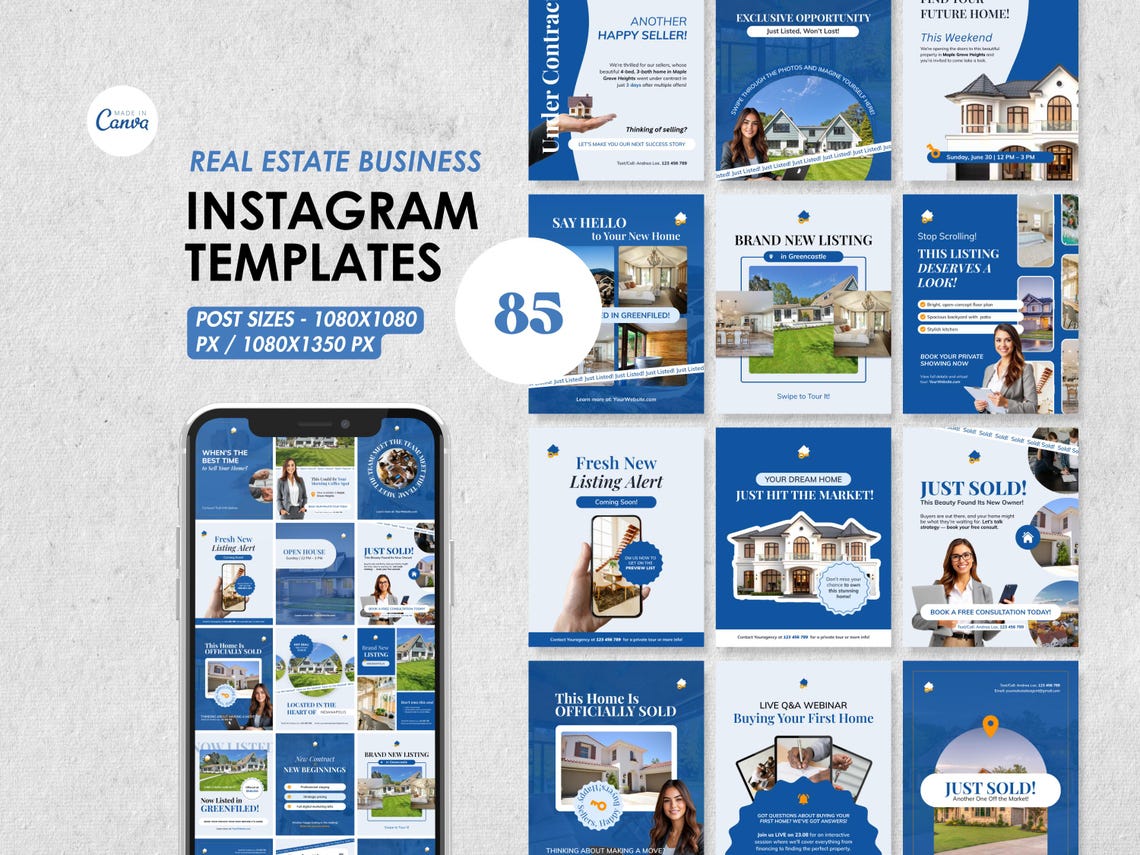 Real Estate Instagram Templates, Realtor Marketing, Canva Editable ...