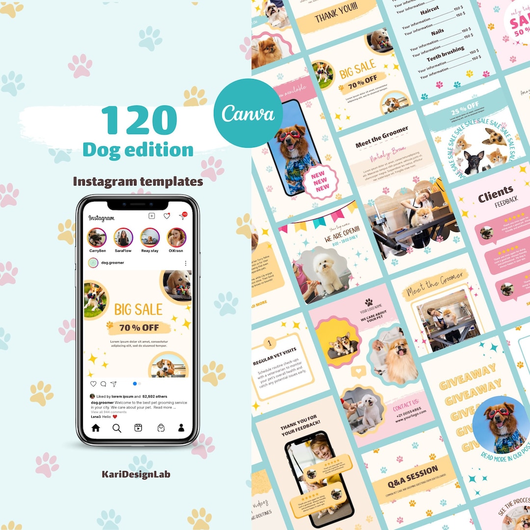120 Dog Instagram Templates, Dog Instagram, Dog Groomer Instagram Post ...