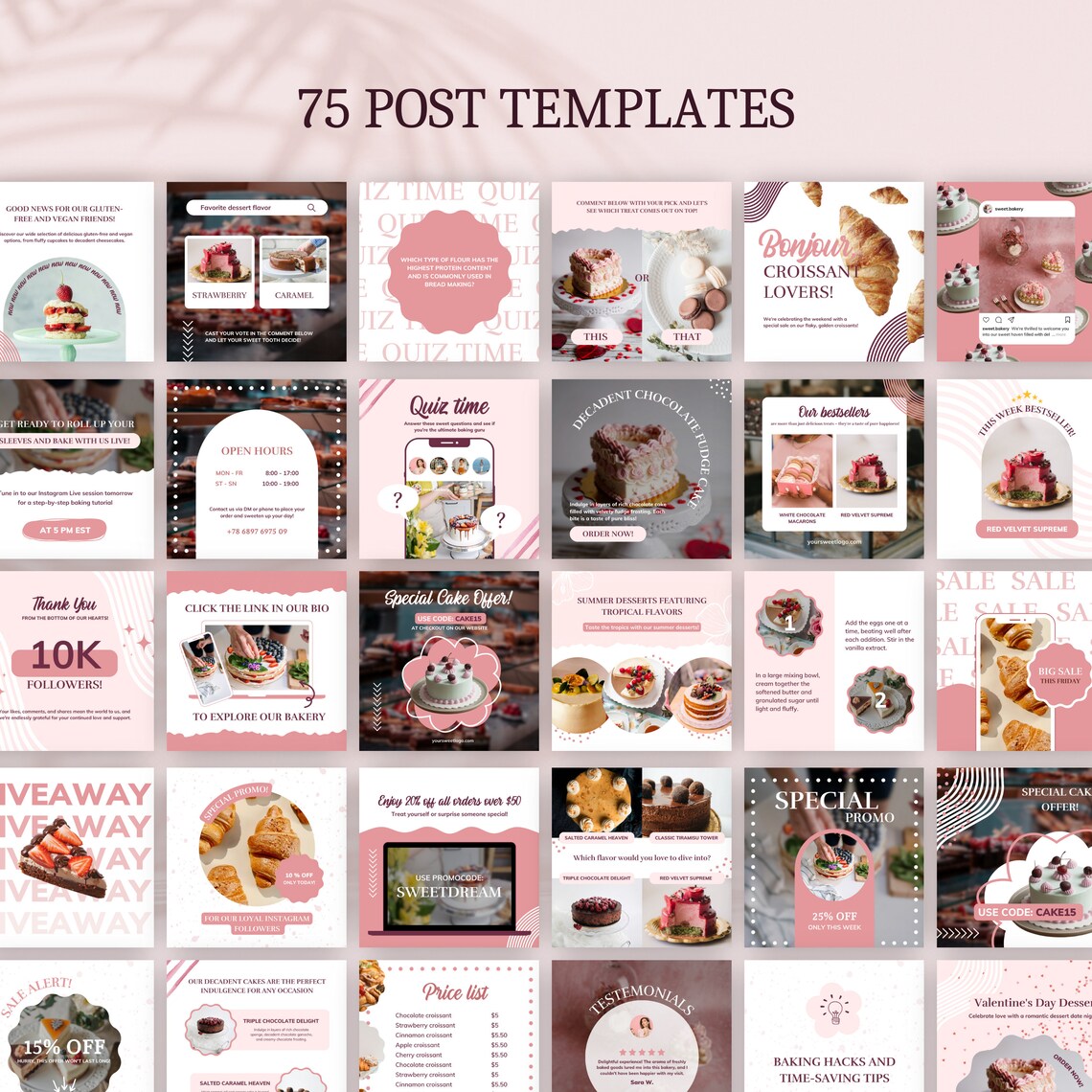 Bakery Instagram Templates, Cafe Instagram Template, Bakery IG ...