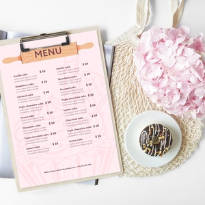 Editable Pink Bakery Menu Template, Cake Price List (canva) - Etsy