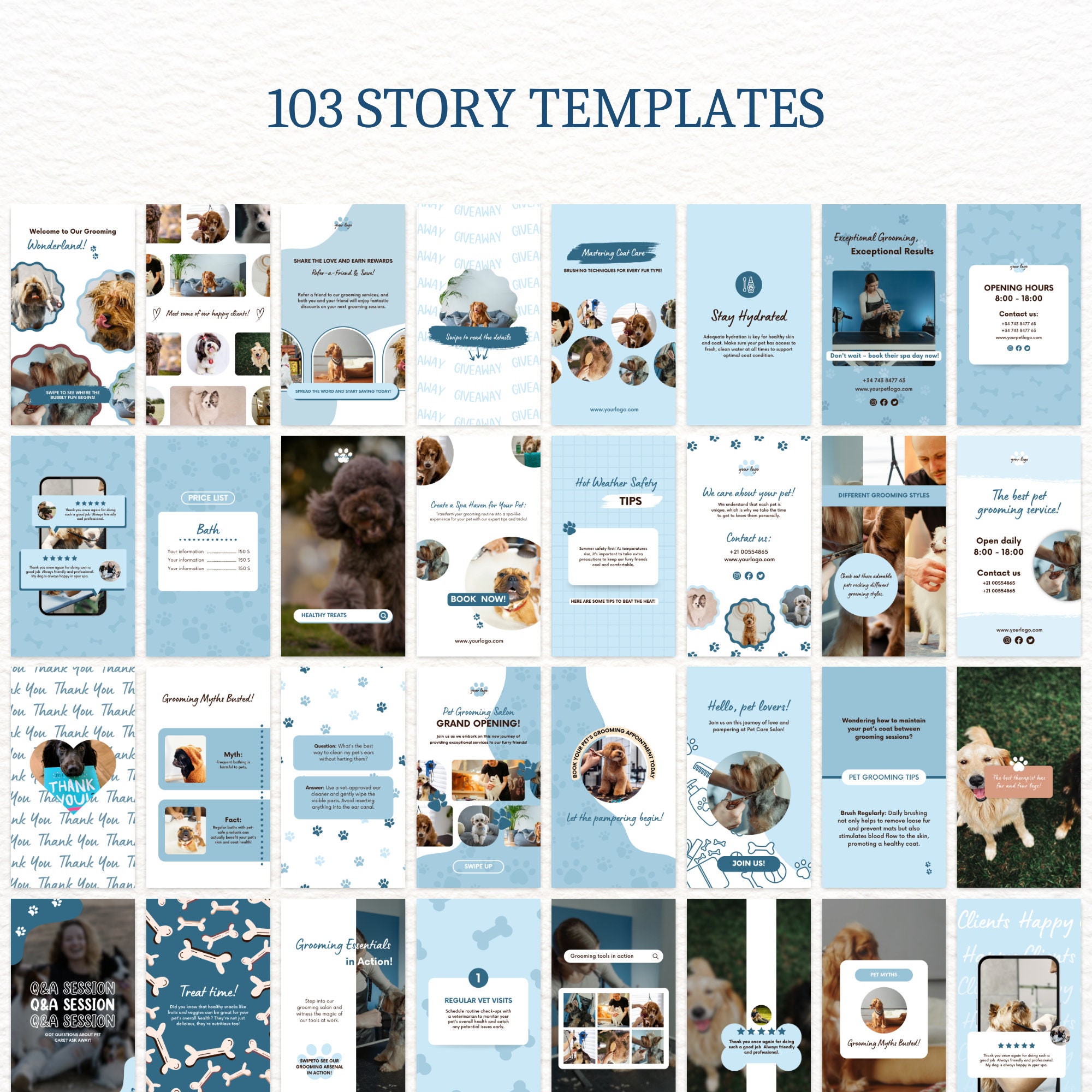 230 Pet Grooming Instagram Templates, Dog Groomer Business, Pet ...