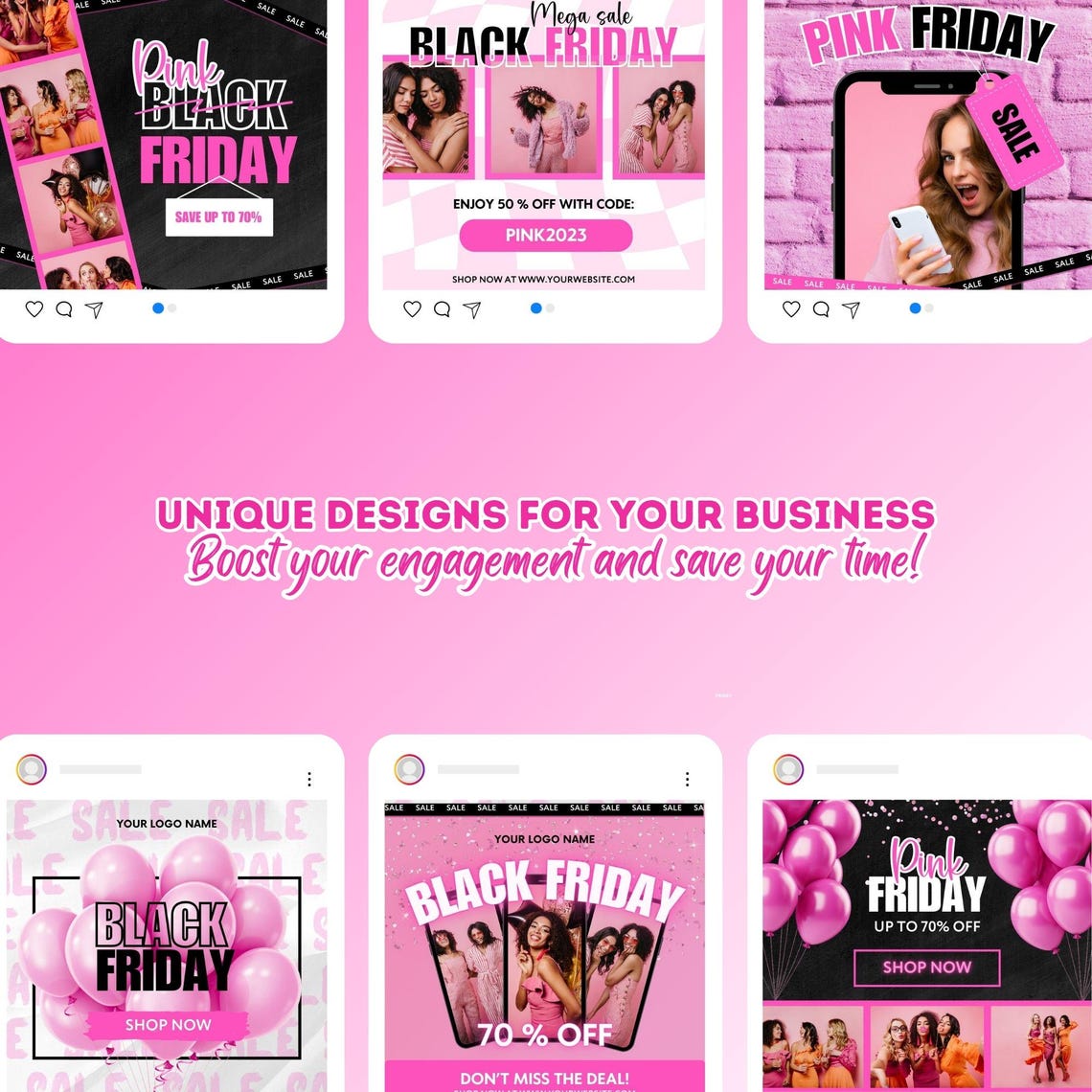 Pink Friday Flyer Templates, Black Friday Social Media Flyers, Black ...