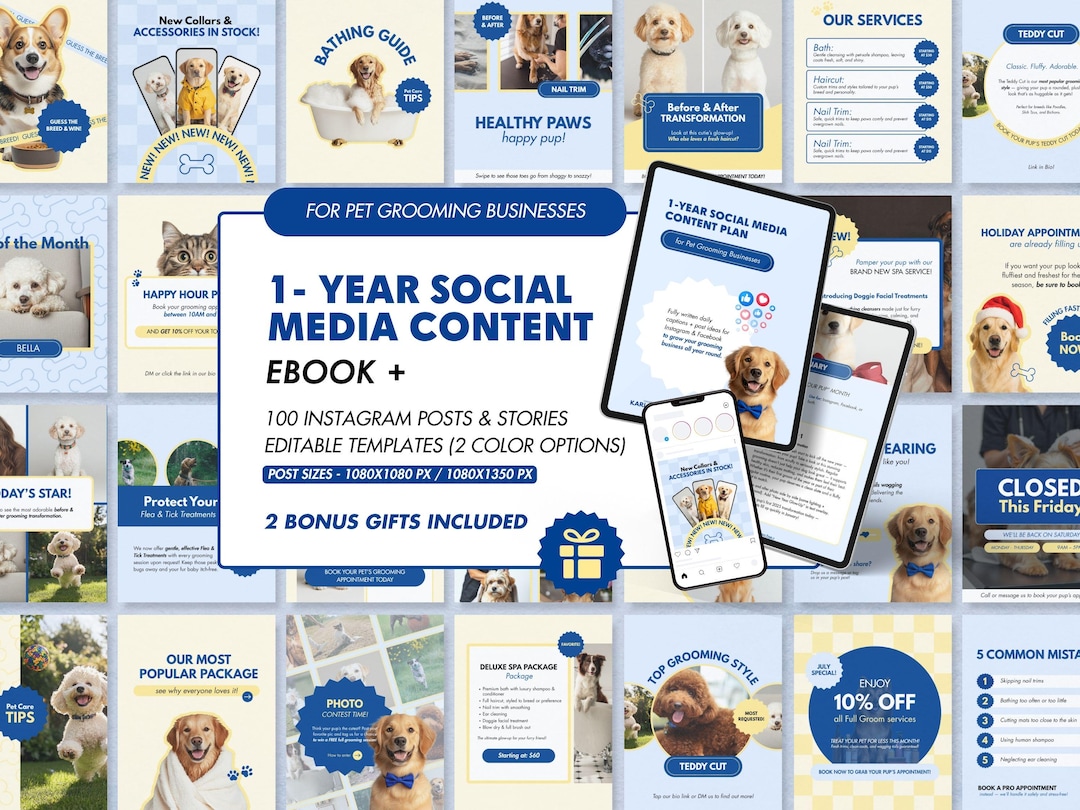 Dog Grooming Social Media Content | 100 Instagram Templates | 365 Post ...