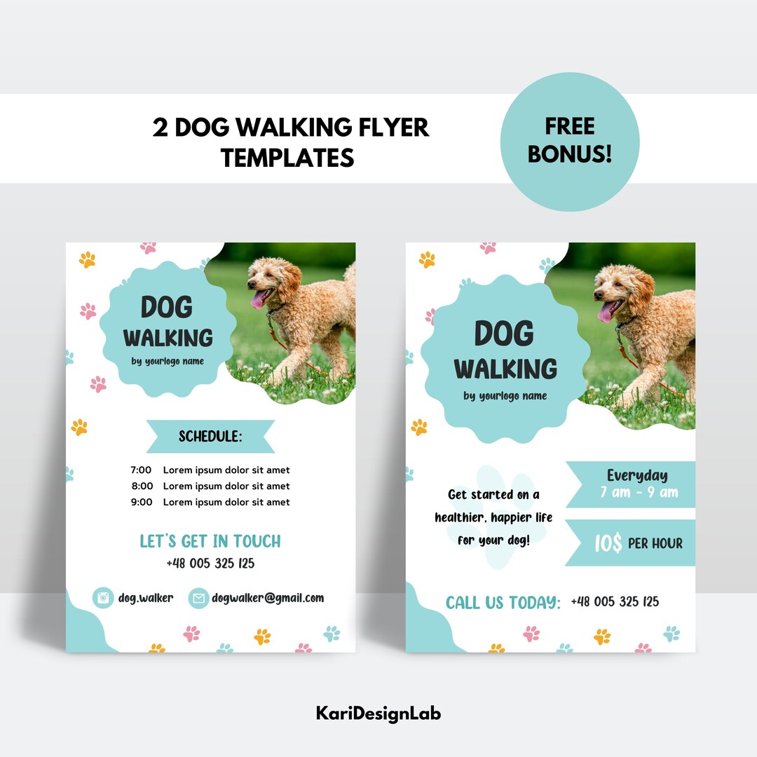 Dog Walker Flyer, Pet Walker Flyer, Editable Canva Flyer, Dog Walker ...