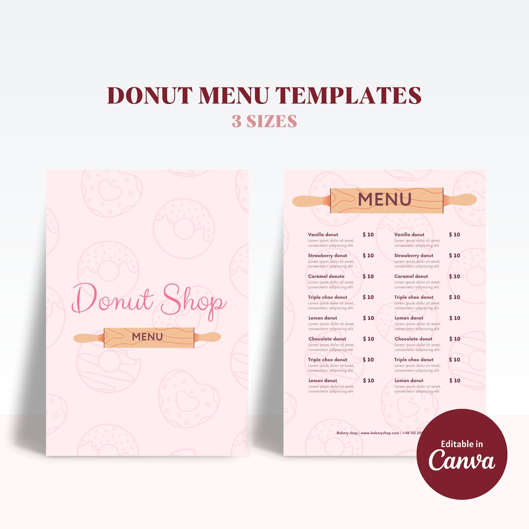 Donut Menu Templates, Bakery Template, Bakery Business, Donut Price ...