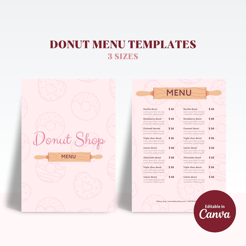 Donut Menu Templates, Bakery Template, Bakery Business, Donut Price ...