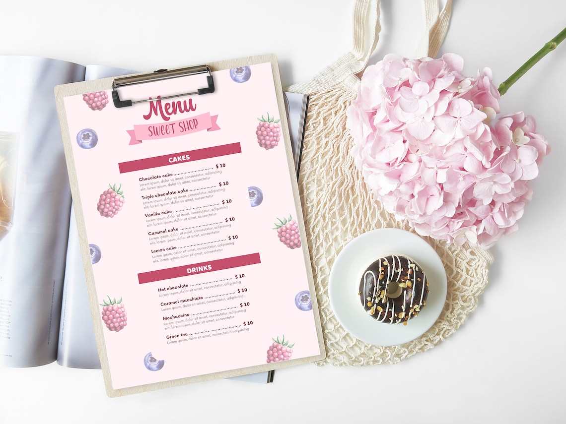 Pink Bakery Menu Template, Editable Cafe Price List (canva) - Etsy