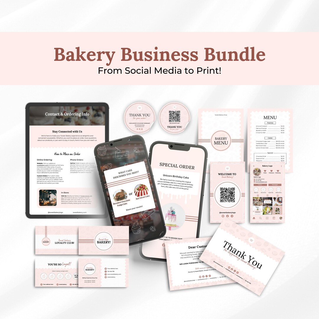 Bakery Business Templates Bundle, Editable Branding Kit (digital ...