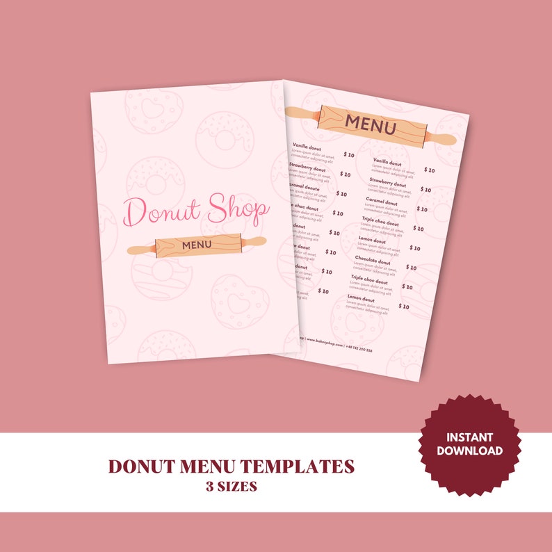 Donut Menu Templates, Bakery Template, Bakery Business, Donut Price ...