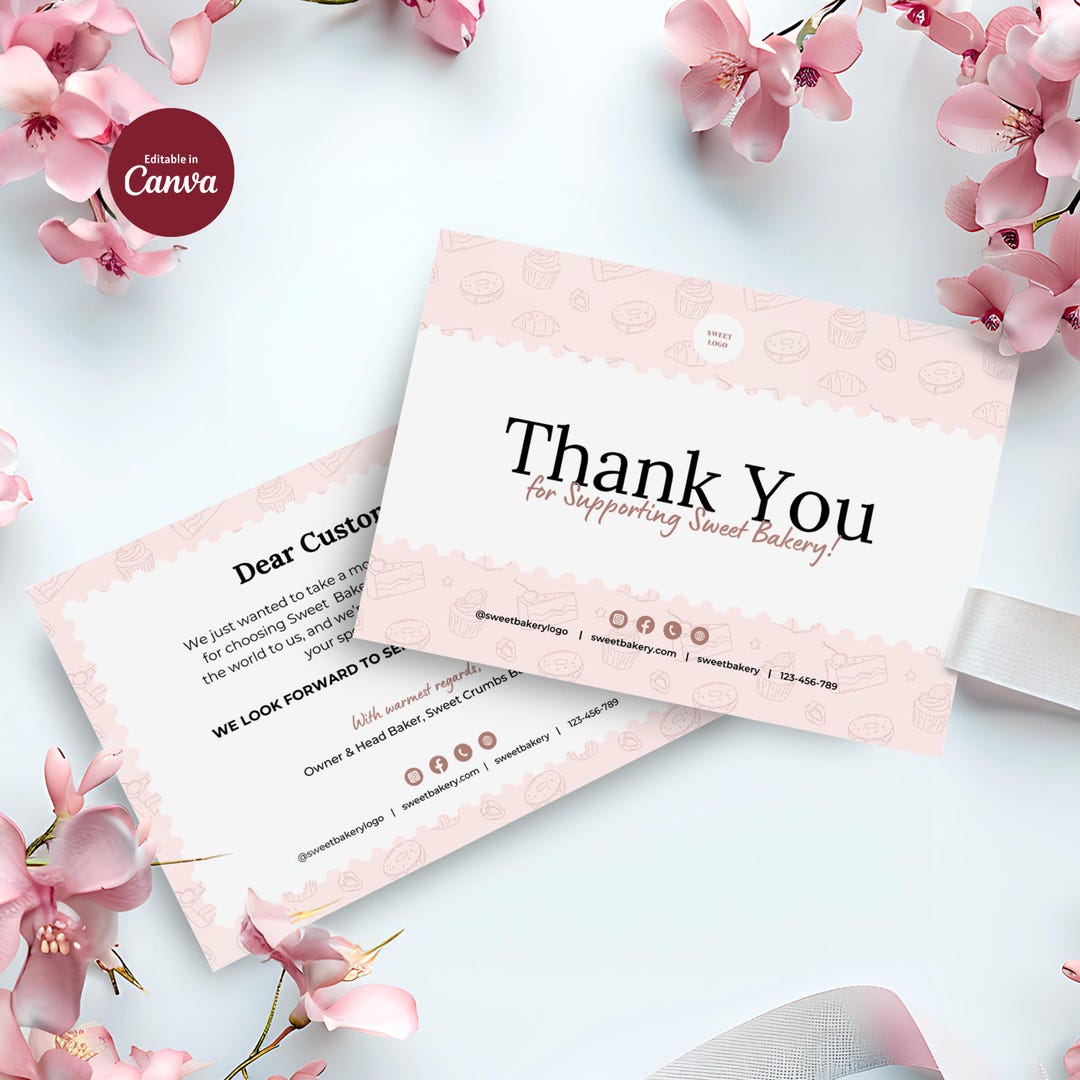 Bakery Thank You Card Template, Editable in Canva (digital Download) - Etsy