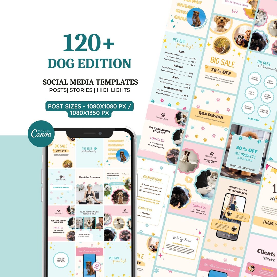 120 Dog Instagram Templates, Dog Instagram, Dog Groomer Instagram Post ...