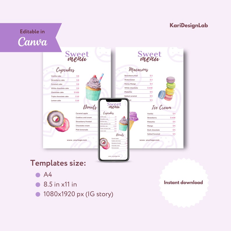 Editable Bakery Menu Template, Cafe Price List (canva) (digital ...
