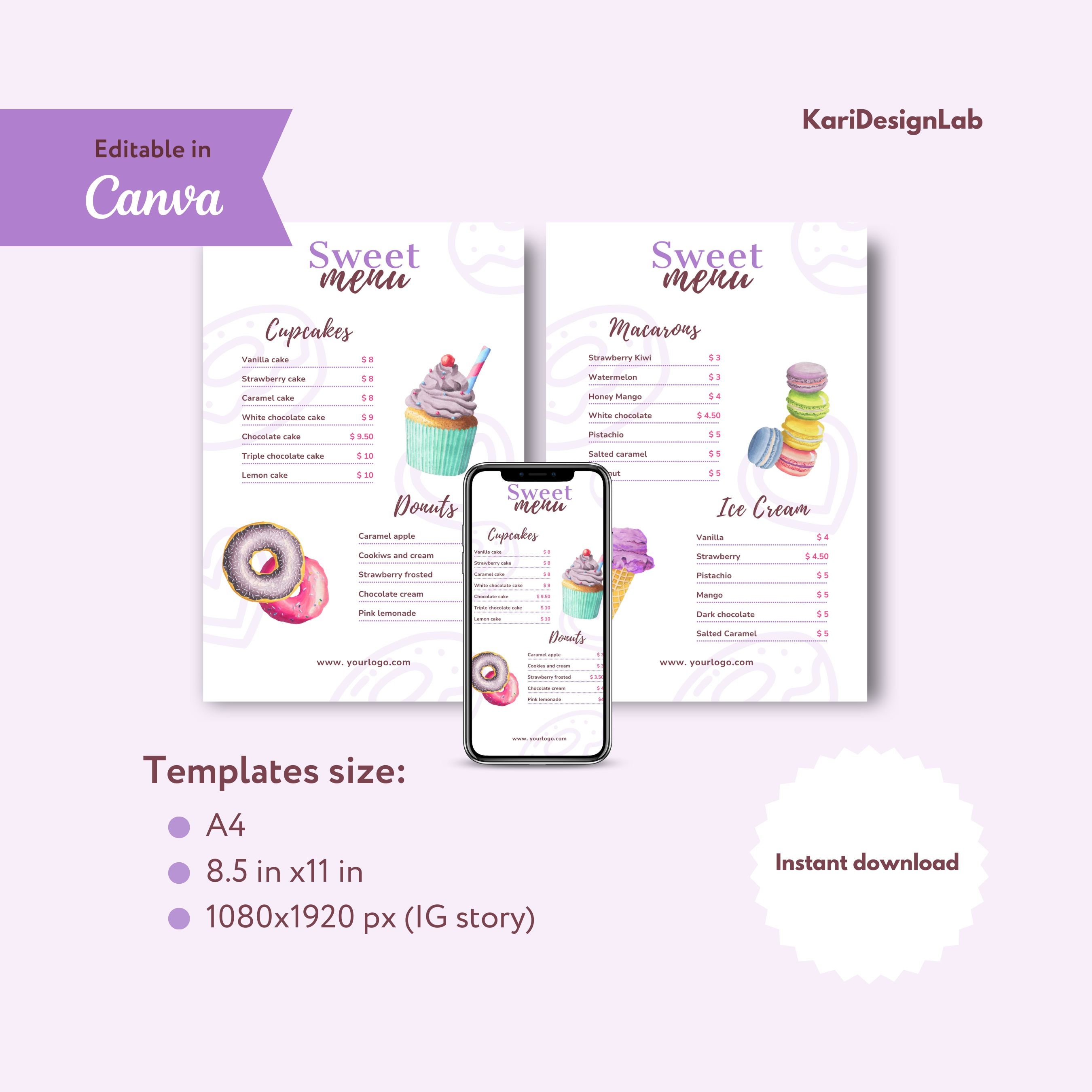 Bakery Menu, Bakery Price List, Cute Bakery Menu, Editable Canva ...
