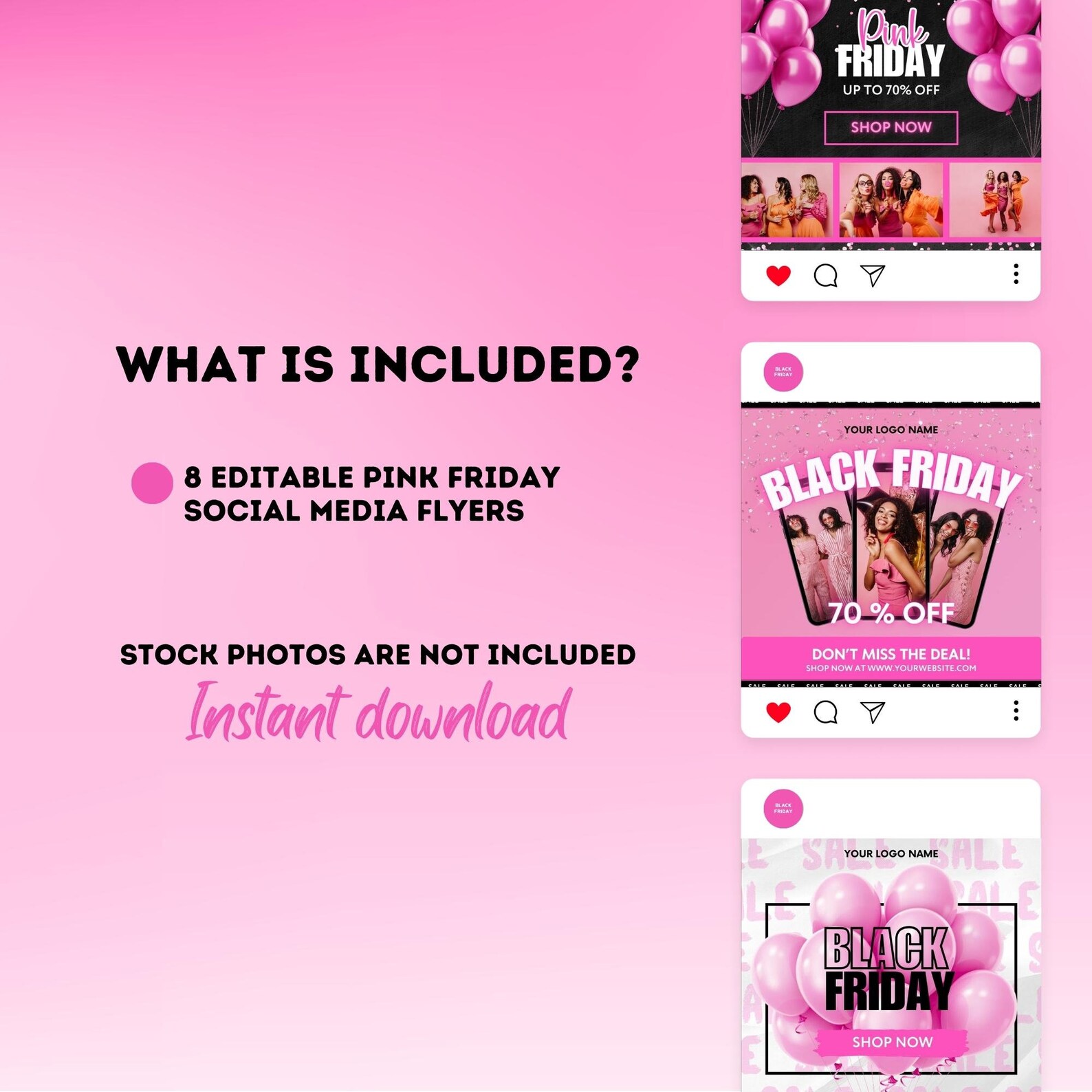 Pink Friday Flyer Templates, Black Friday Social Media Flyers, Black ...