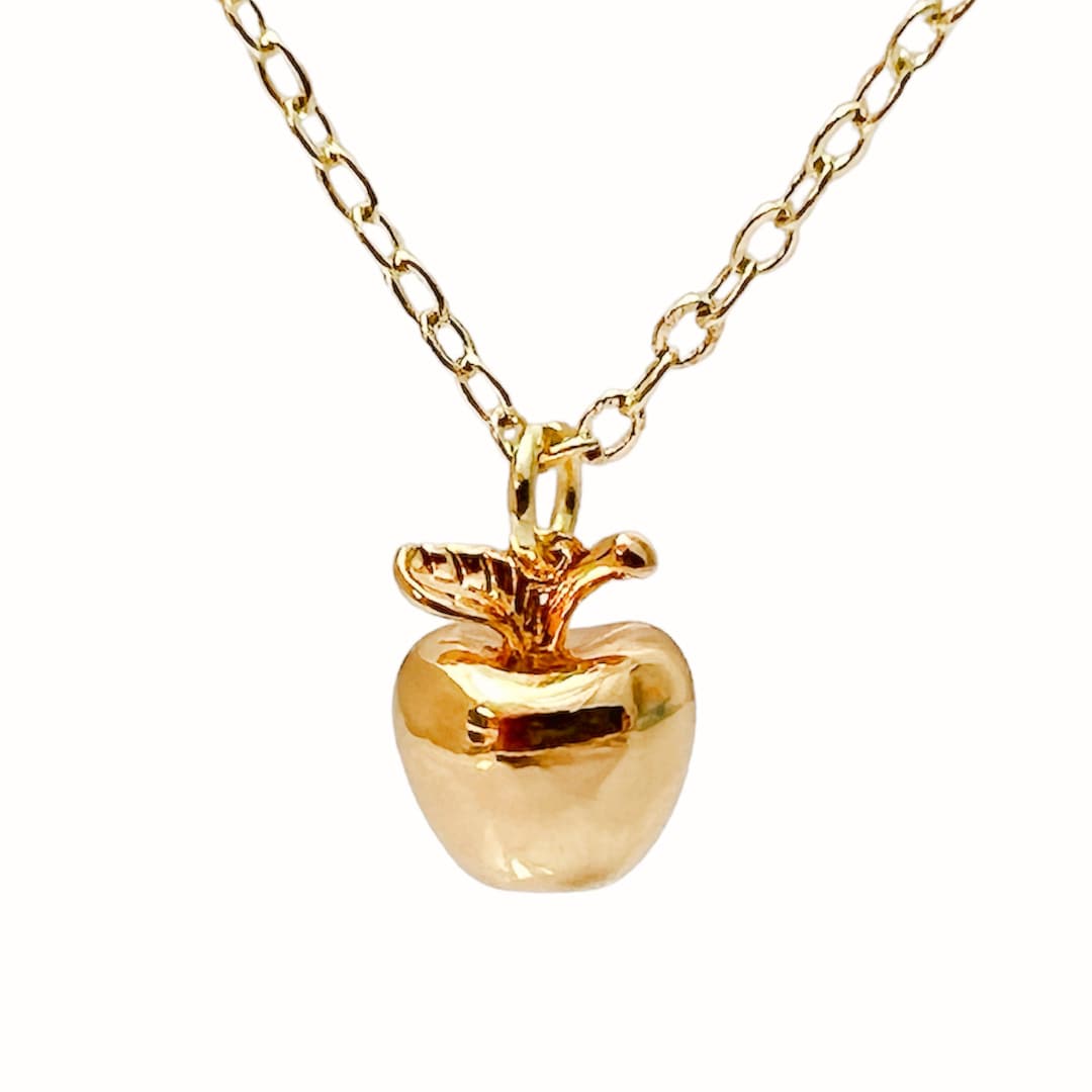 Apple Necklace, Cute Fruit Jewelry, 14K Gold Plated Dainty Minimalist ...