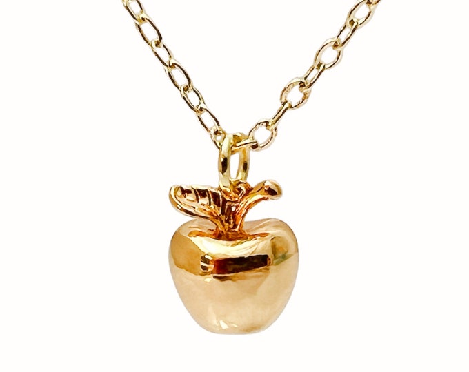 Apple Necklace, Cute Fruit Jewelry, 14K Gold Plated Dainty Minimalist ...