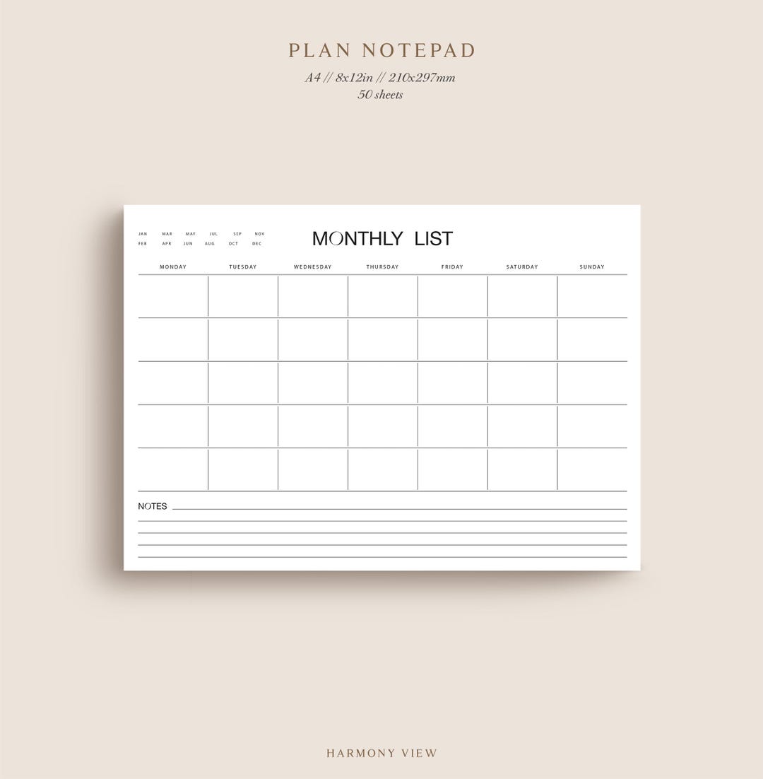 A4 Monthly Planner Notepad, Minimalist Monthly Desk Notepad, Planner ...