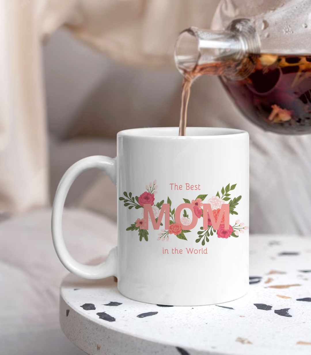 The Best Mom Int World, Floral Best Mom Mug, Best Mom in the World Mug ...