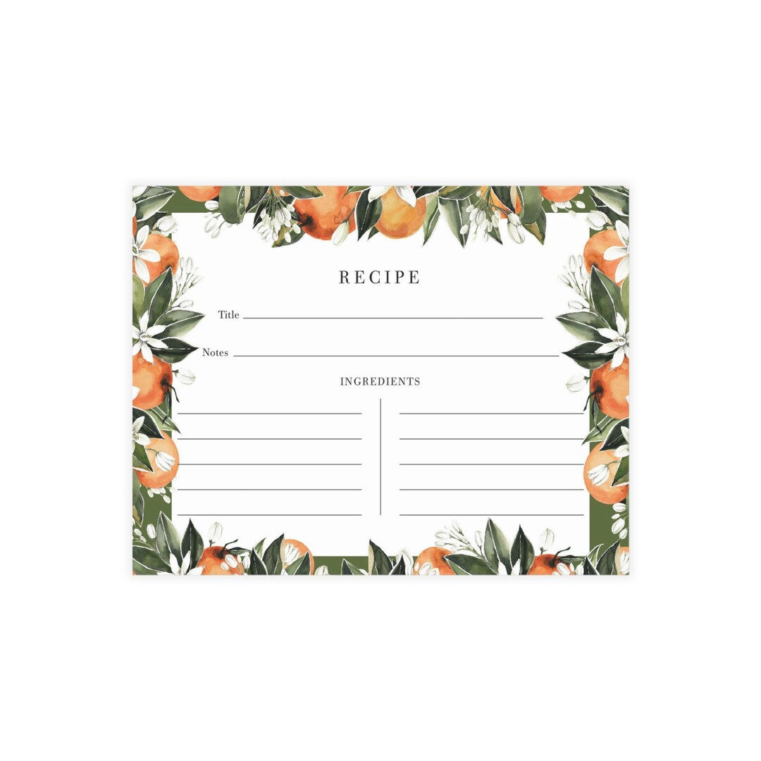 Oranges Recipe Card, Recipe Card Insert, Recipe Request, Printed ...