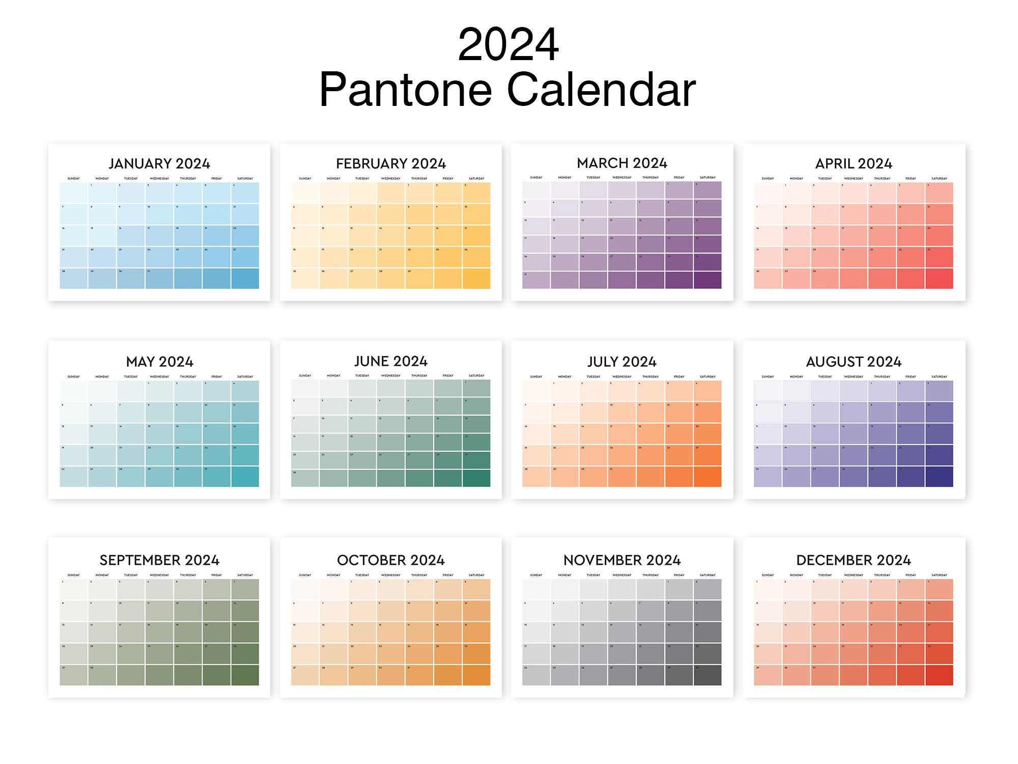 2024 Pantone Calendar, Wall Hanging Calendar, Pantone Planner, 2024 ...