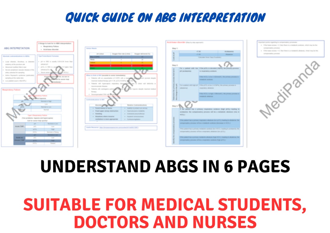 Arterial Blood Gas ABG Interpretation 6 Pages Medical and Nursing Guide ...