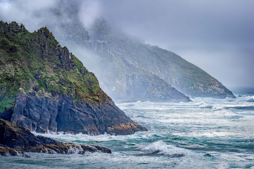 Oregon Coast Photo Foggy Mountain Art Smoky Mountain Wall Decor Work ...