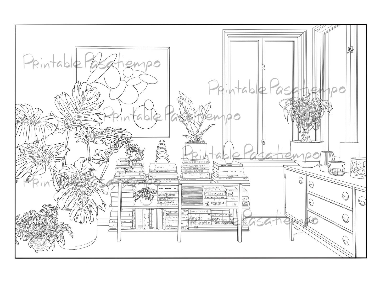 4 Interior Design Detailed Printable Coloring Pages, Lifelike, PDF, PNG ...