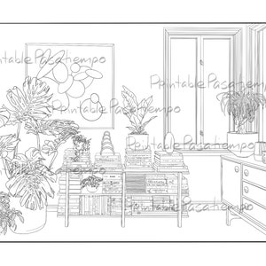 4 Interior Design Detailed Printable Coloring Pages, Lifelike, PDF, PNG ...