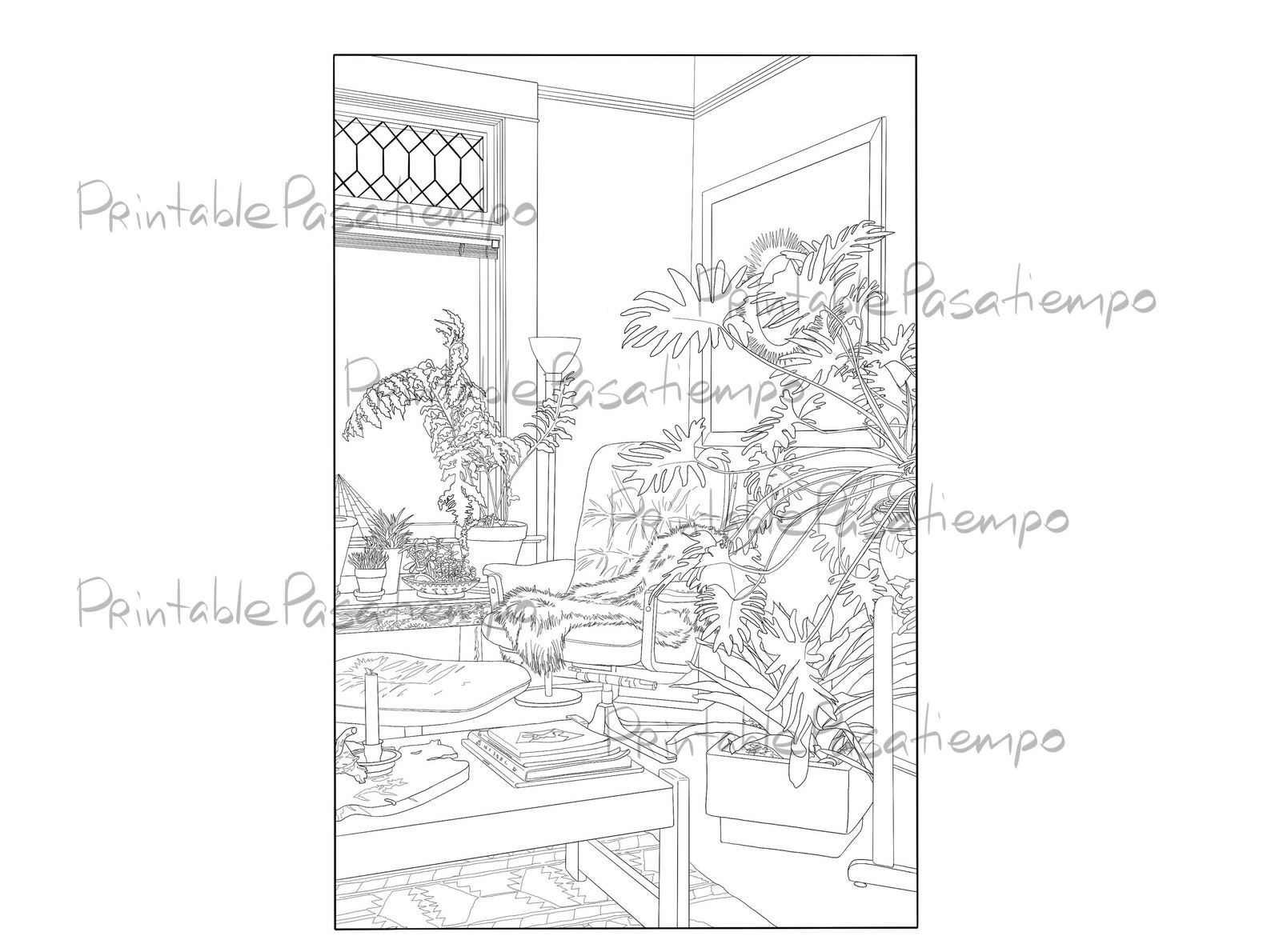4 Interior Design Detailed Printable Coloring Pages, Lifelike, PDF, PNG ...